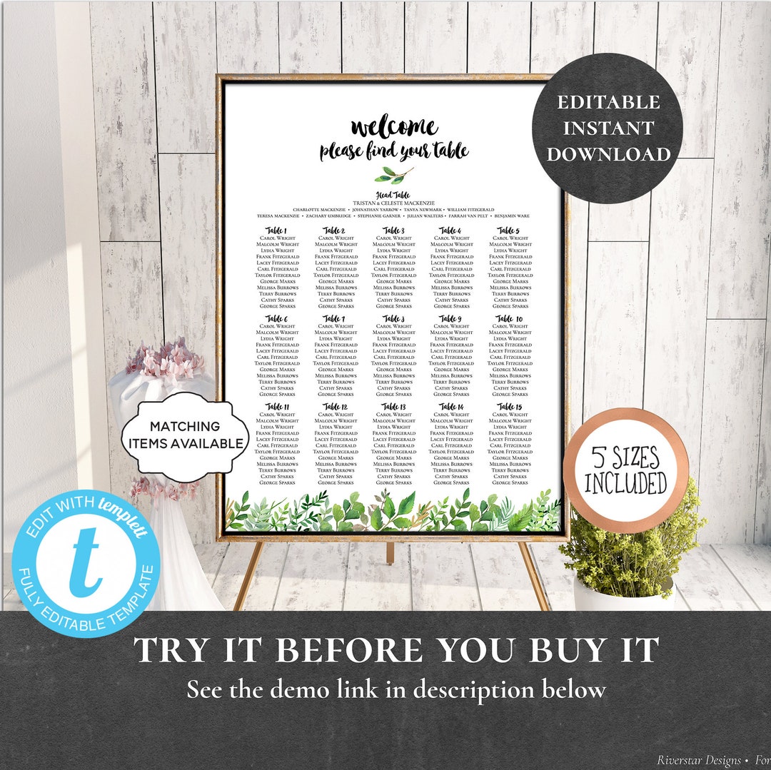 Wedding Seating Chart Table Assignment Poster Reception Dinner - Etsy