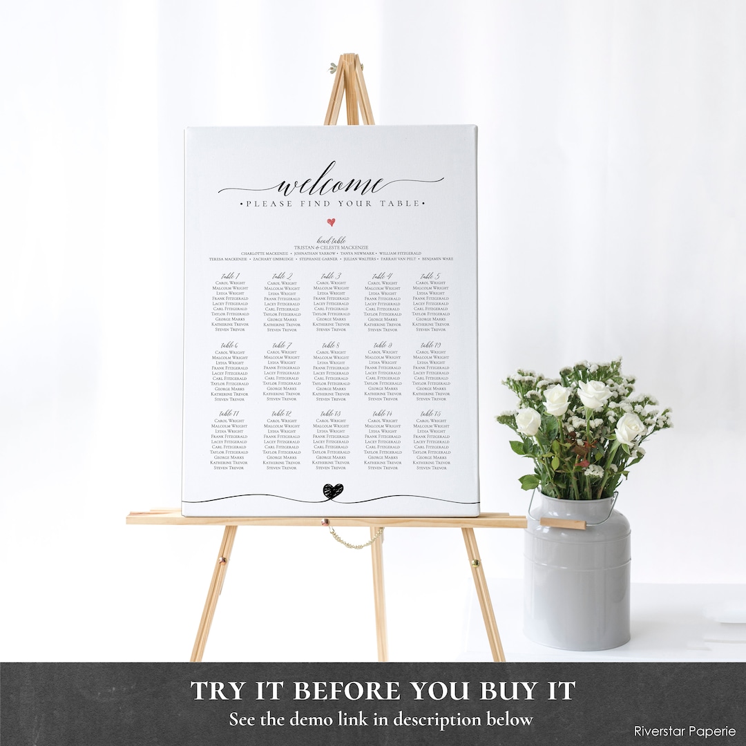 Plan de table de mariage Affiche d'affectation de table Réception Dîner ...