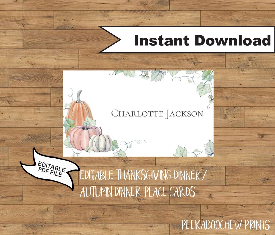 Printable Thanksgiving Dinner Place Cards Editable PDF Autumn - Etsy