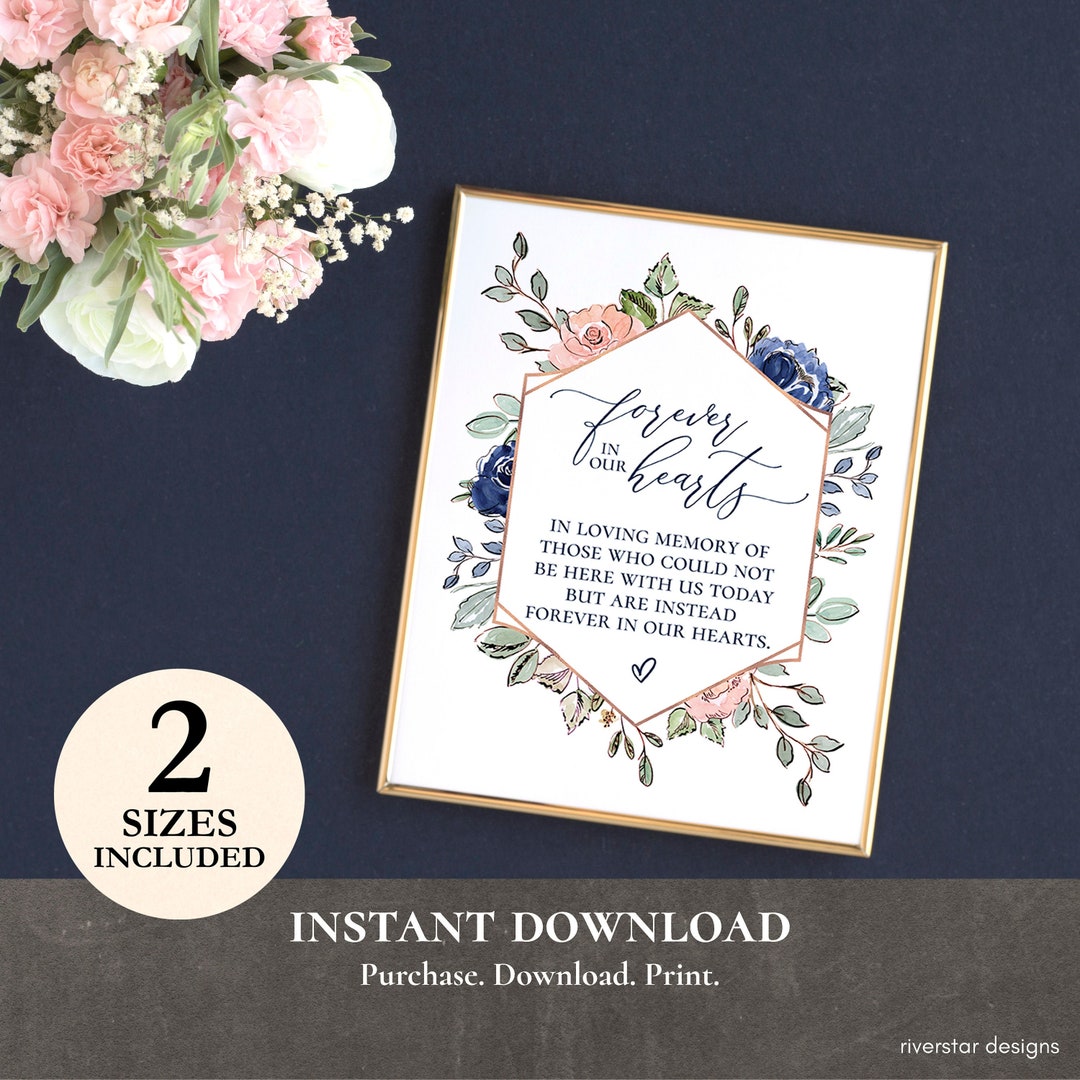 Forever in Our Hearts Memorial Sign Printable Navy Pink Peony in Loving ...
