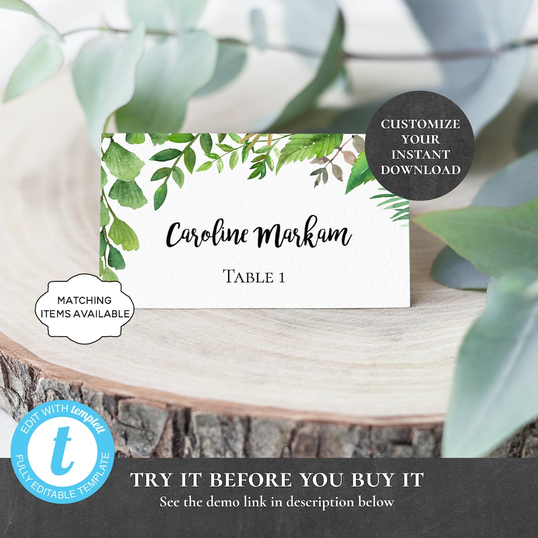 Wedding Place Card EDITABLE PRINTABLE Dinner Food Label Wild - Etsy