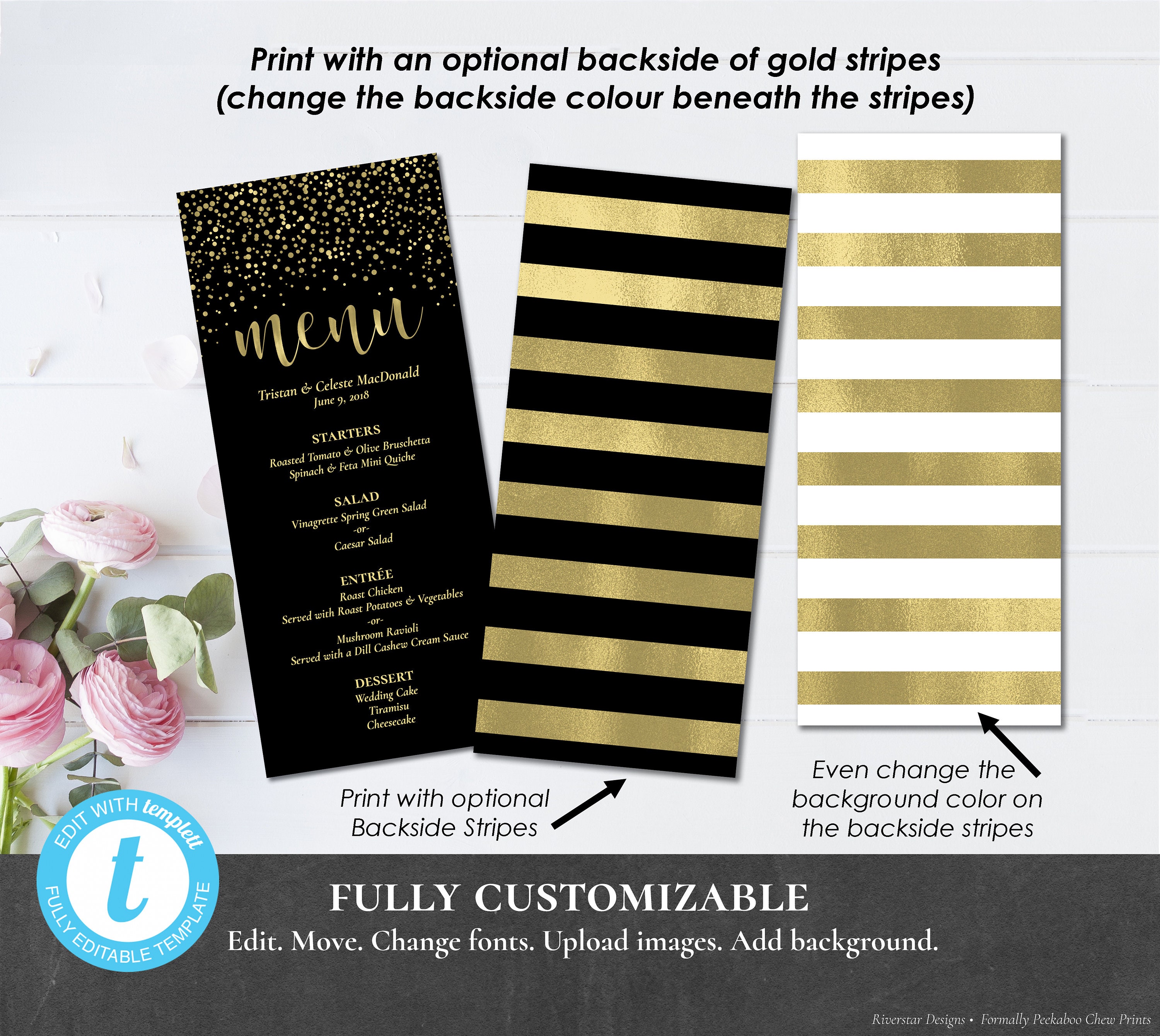 Dinner Menu EDITABLE PRINTABLE Supper Luncheon Food List Gold - Etsy