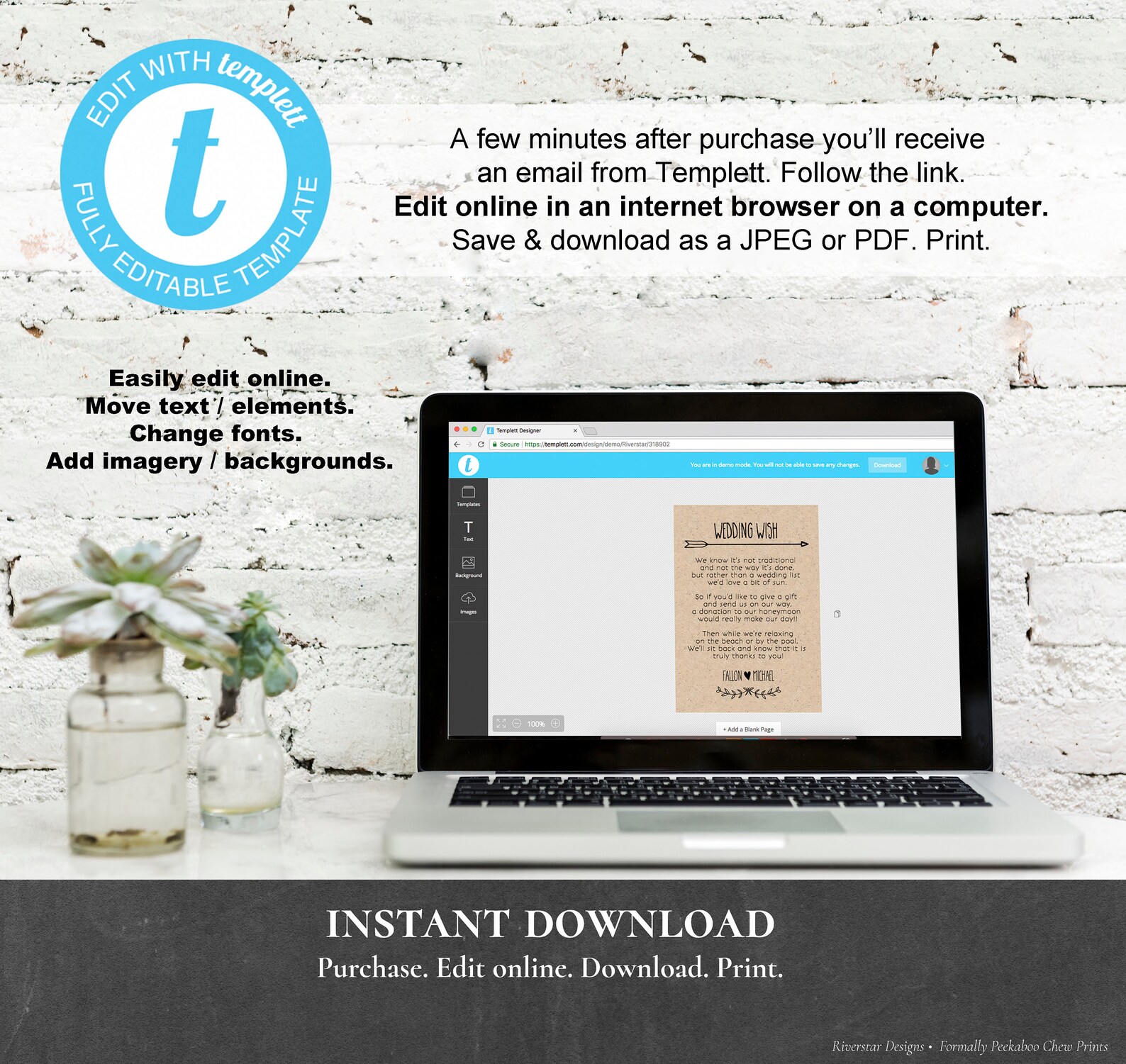 Rustic Wedding Wish Invitation Insert EDITABLE PRINTABLE - Etsy