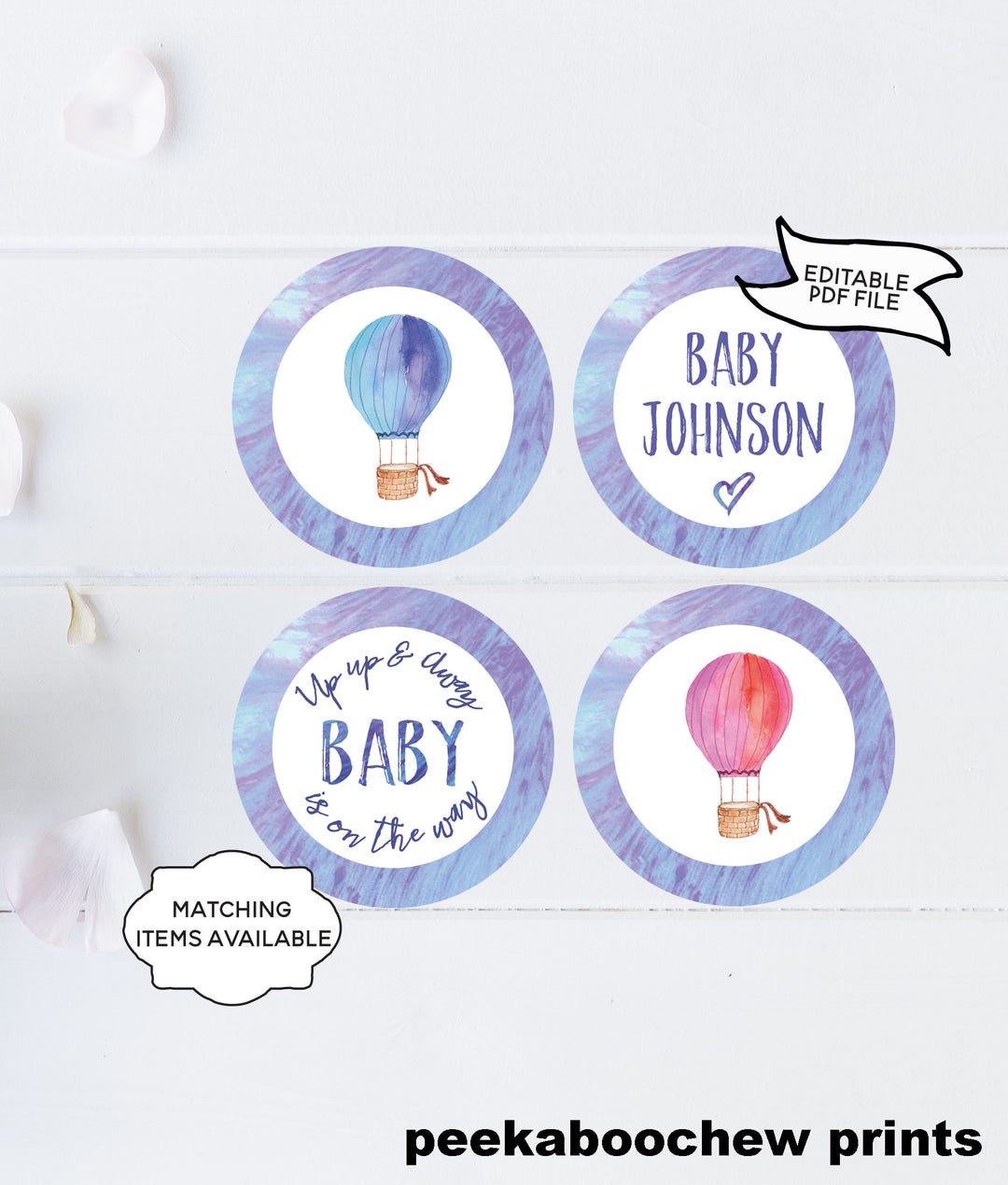 Hot Air Balloon Party Cupcake Toppers Editable Printable World - Etsy