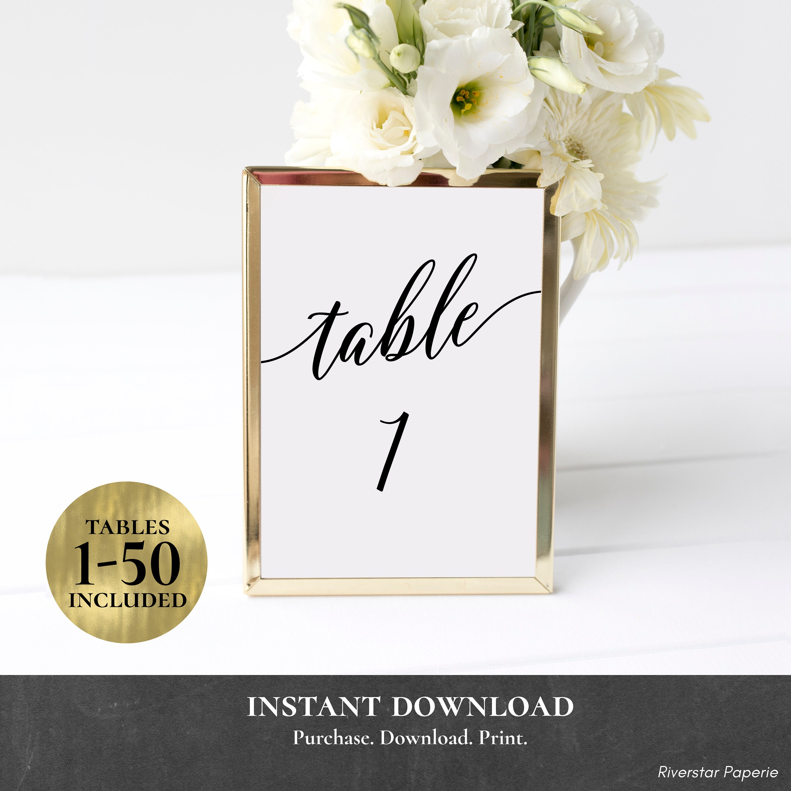 Table Number Signs Printable 5x7 Wedding Table Marker 1-50 | Etsy