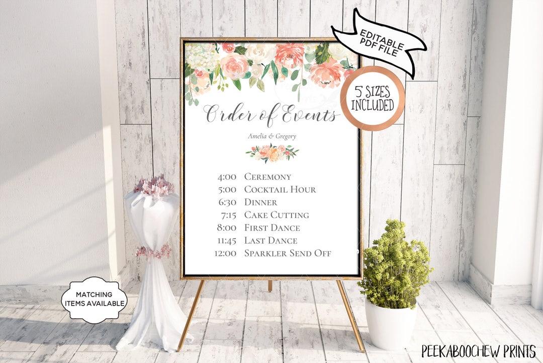 Order of Events Wedding Poster Sign EDITABLE PRINTABLE Wedding Program ...