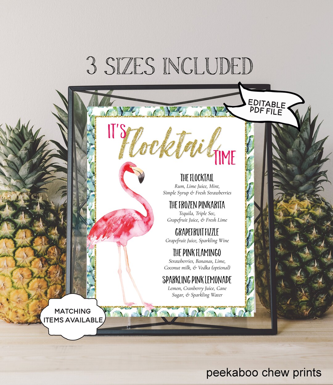 It's Flocktail Time Flamingo Flamingle Cactus Bar List Menu Sign ...