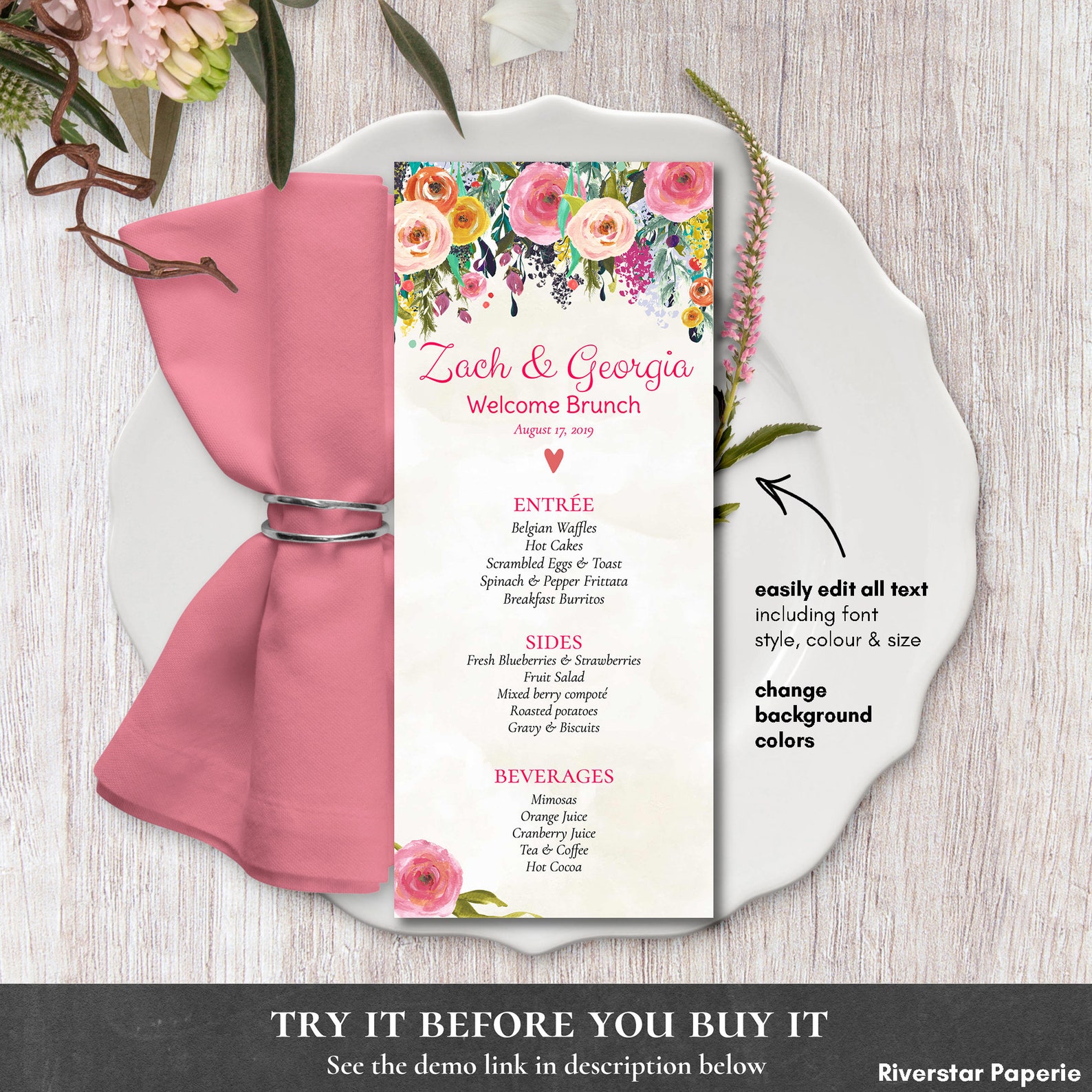 Wedding Dinner Menu Supper Luncheon Food List EDITABLE | Etsy