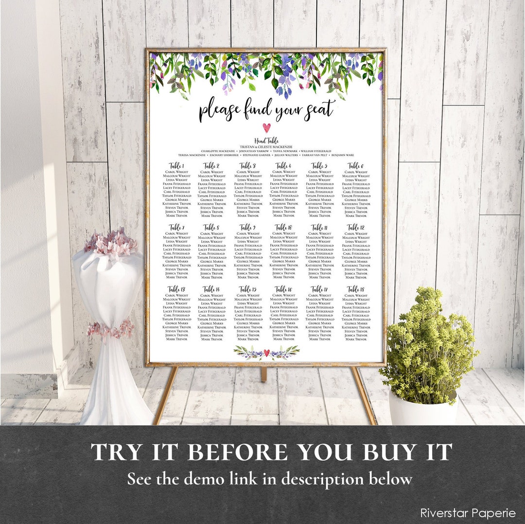 Wedding Table Seating Chart EDITABLE PRINTABLE Reception Dinner Seat ...