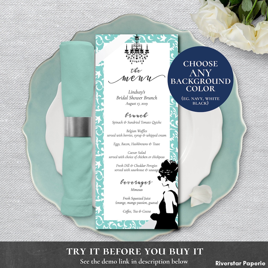 Breakfast at Tiffany's BRUNCH MENU Printable Editable Bridal Shower ...