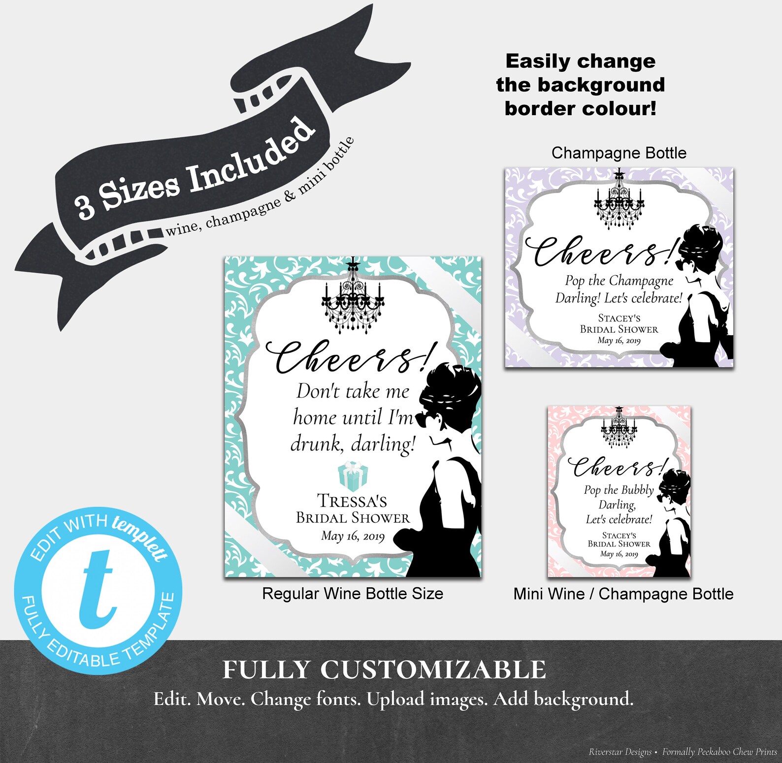 Breakfast at Tiffanys Wine Bottle Label Editable Printable | Etsy