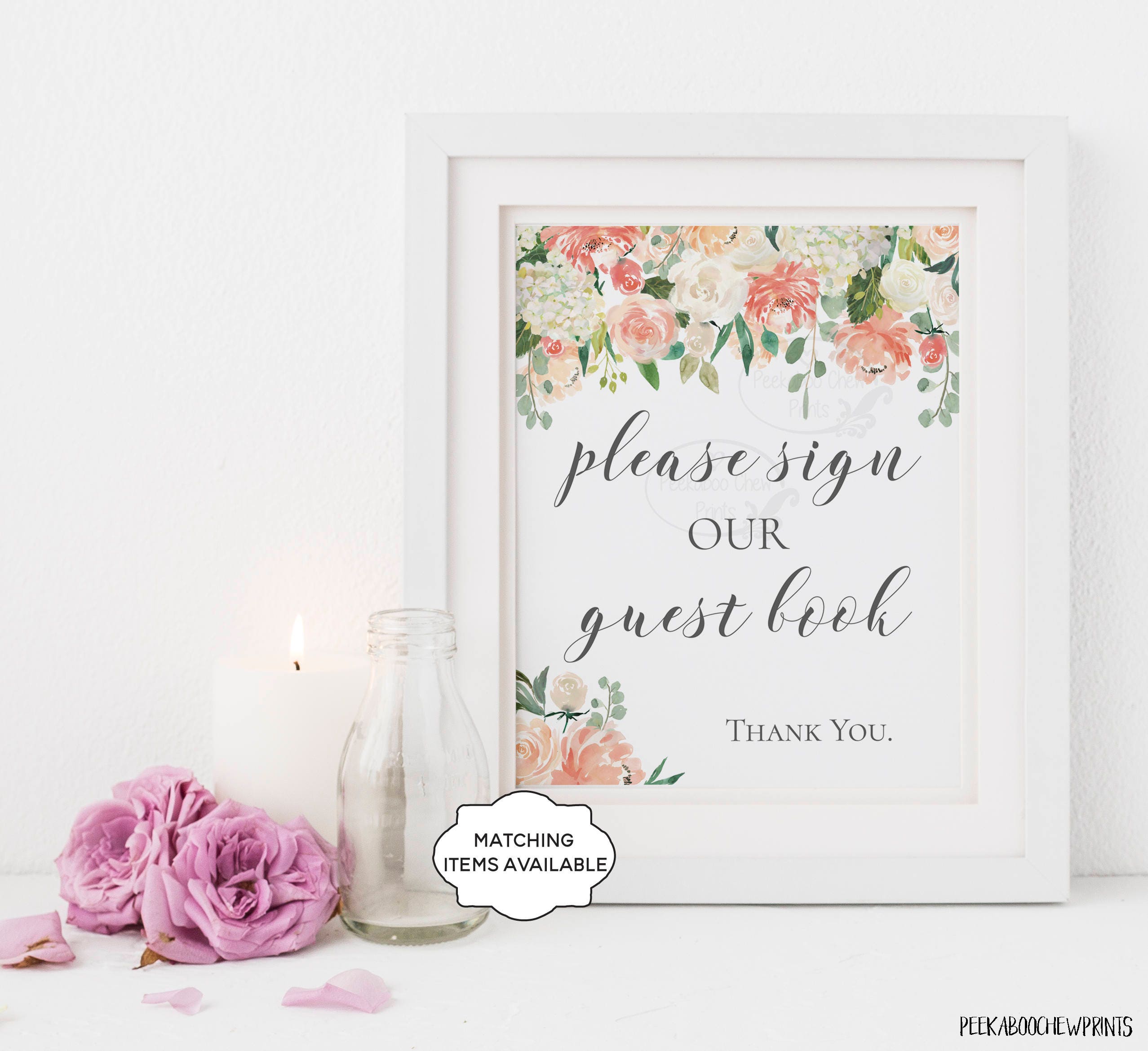 Guestbook Please Sign Our Guest Book Peach Cream Rose Peony | Etsy