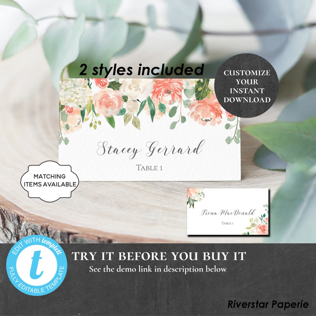 Place Cards EDITABLE PRINTABLE Wedding Dinner Placecards Peach - Etsy