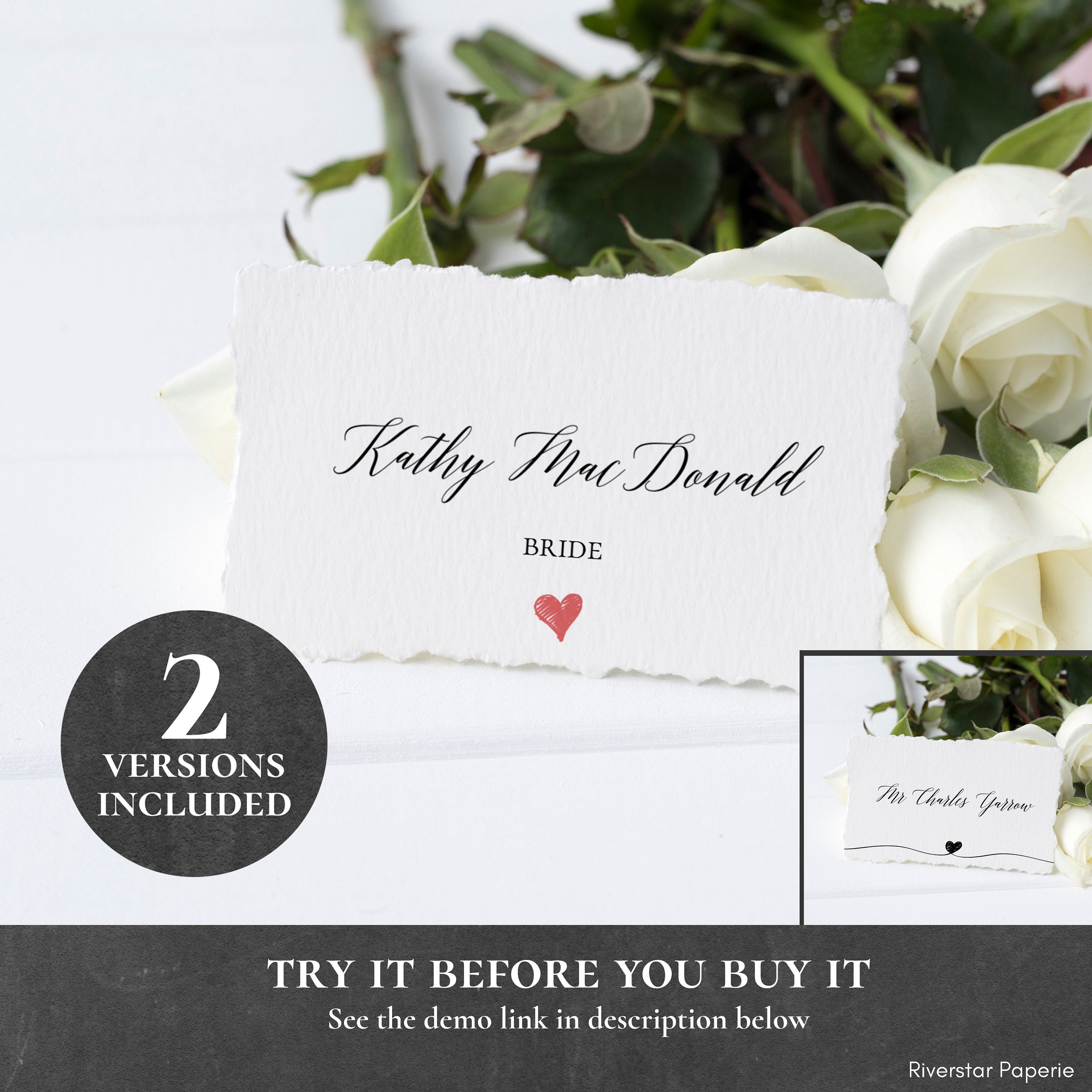 Wedding Place Card EDITABLE PRINTABLE Dinner Food Label Black | Etsy