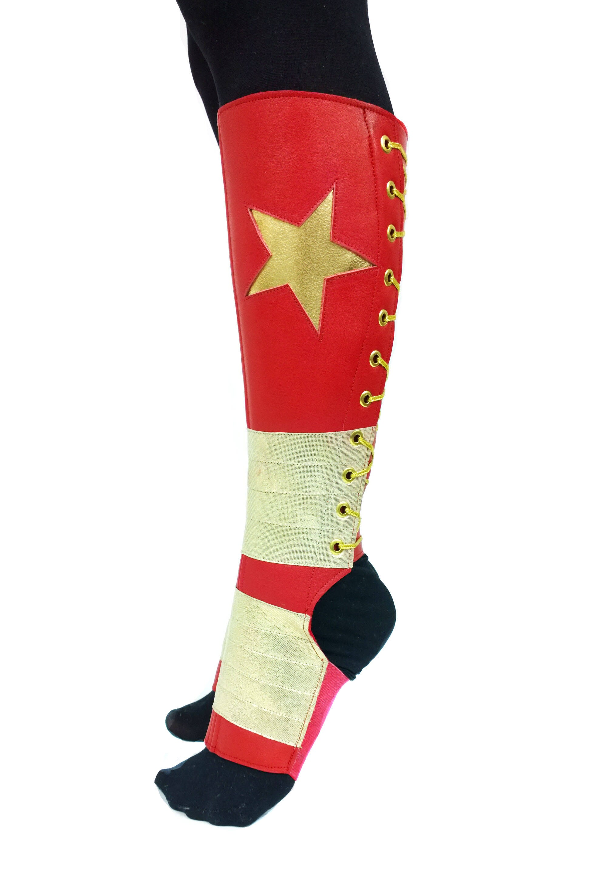 Isabella Mars Red Aerial Boots W/ Gold Metallic STAR MOON Applique Full ...