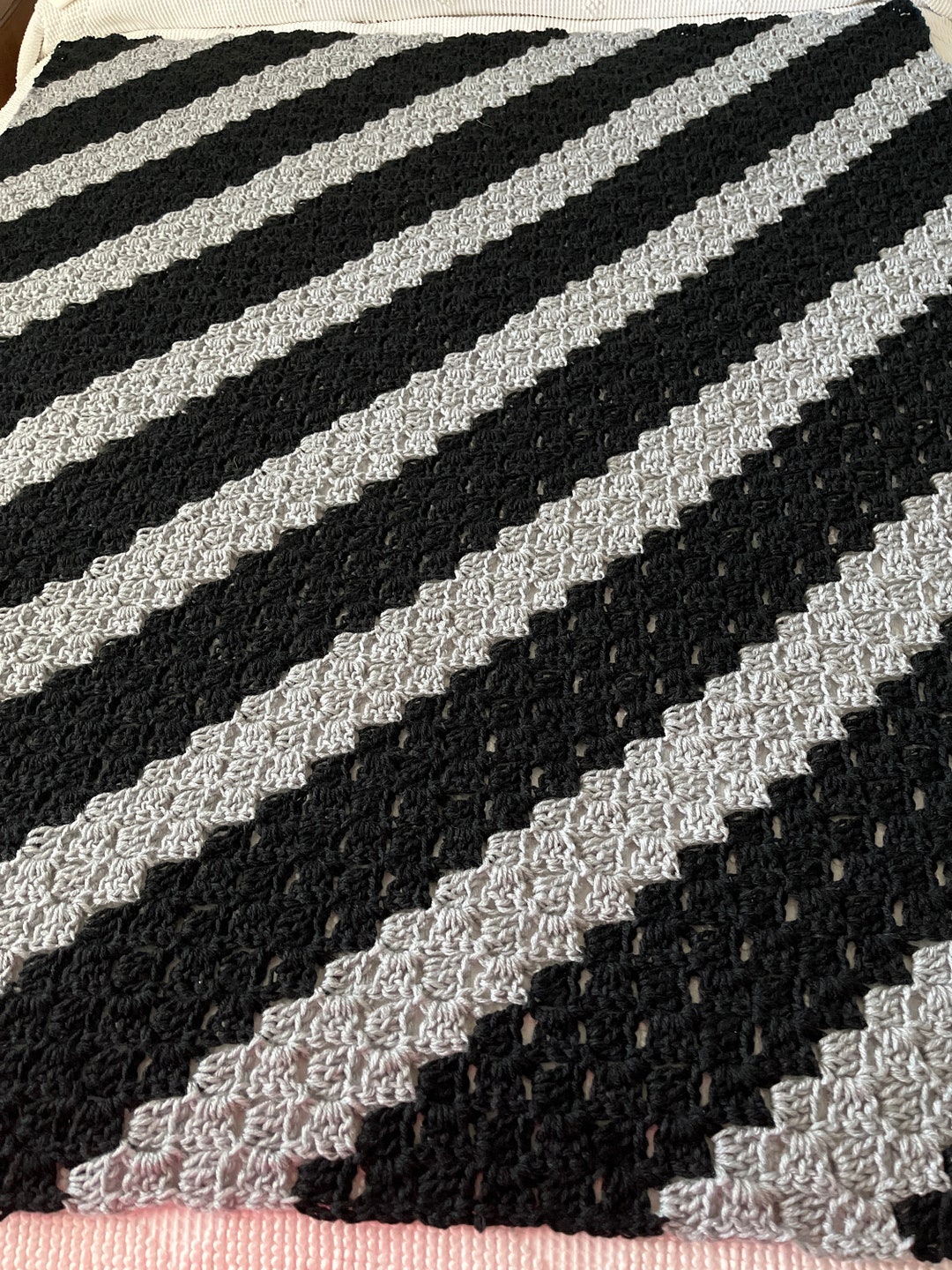 Black and Gray Crochet Throw - Etsy