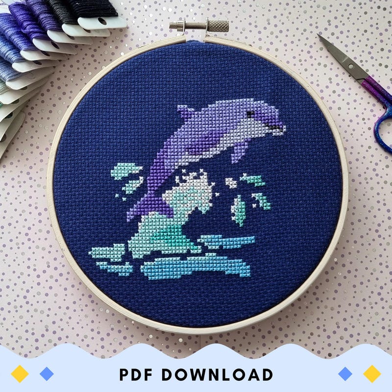 Dolphin Cross Stitch - Etsy