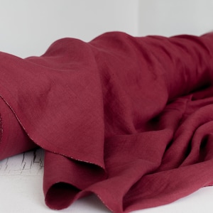 Linen Fabric by Meter / Natural Deep Burgundy Linen Fabric /OEKO-TEX ...
