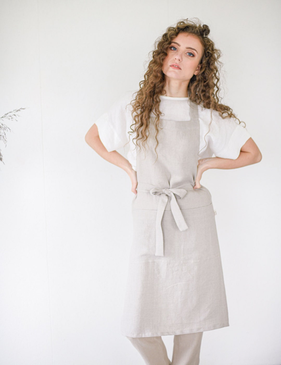 Full Linen Apron With Ties THYME / Sustainable Linen and - Etsy