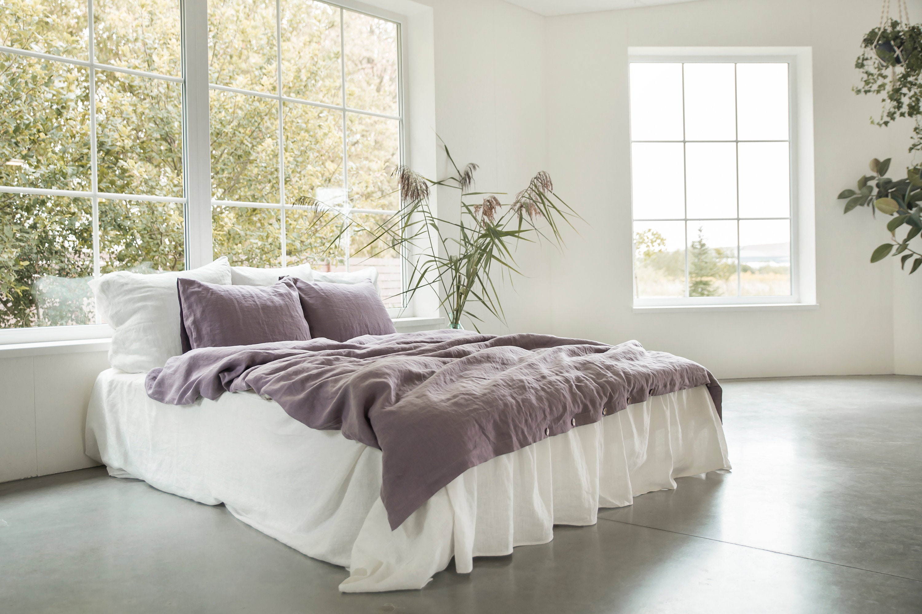 Natural Linen Bedding Set / King and Queen Washed Linen Duvet | Etsy