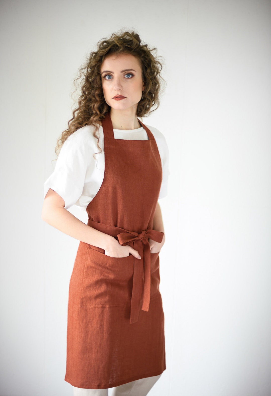 Apron for Women and Men THYME / Long Apron With Ties / Natural Linen ...