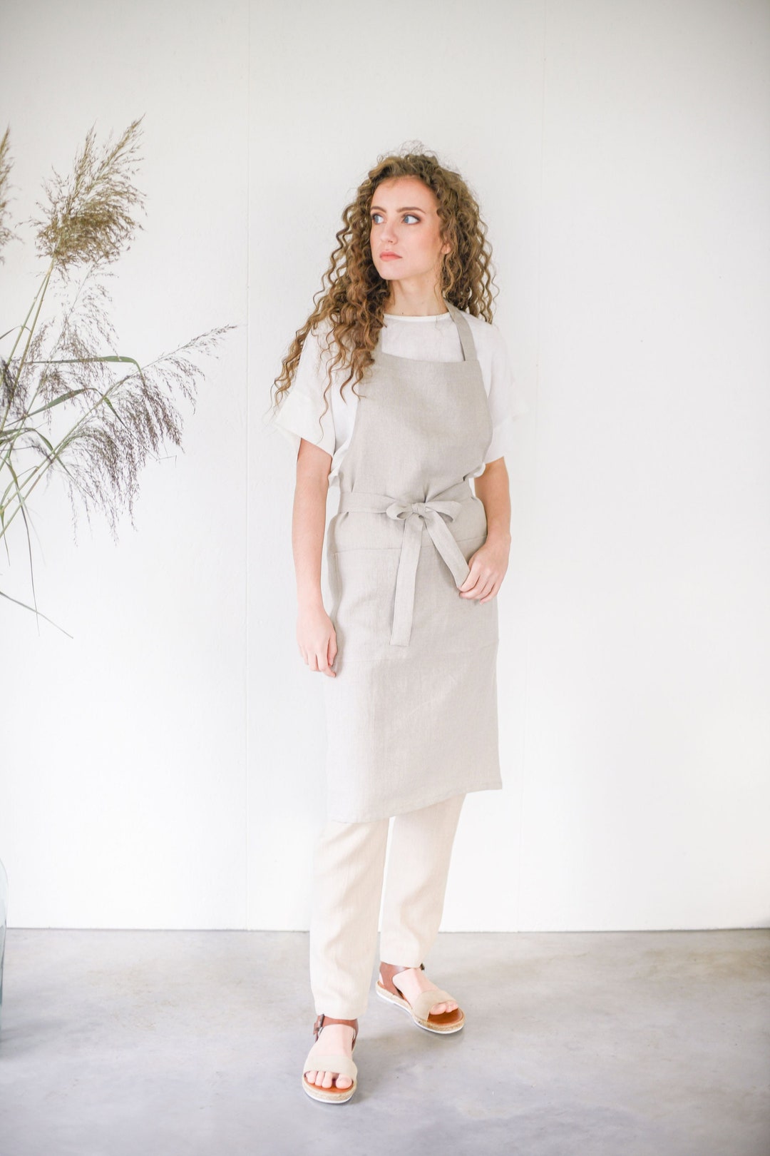 Long Apron With Ties THYME / Unisex Apron Made From Natural, Organic ...