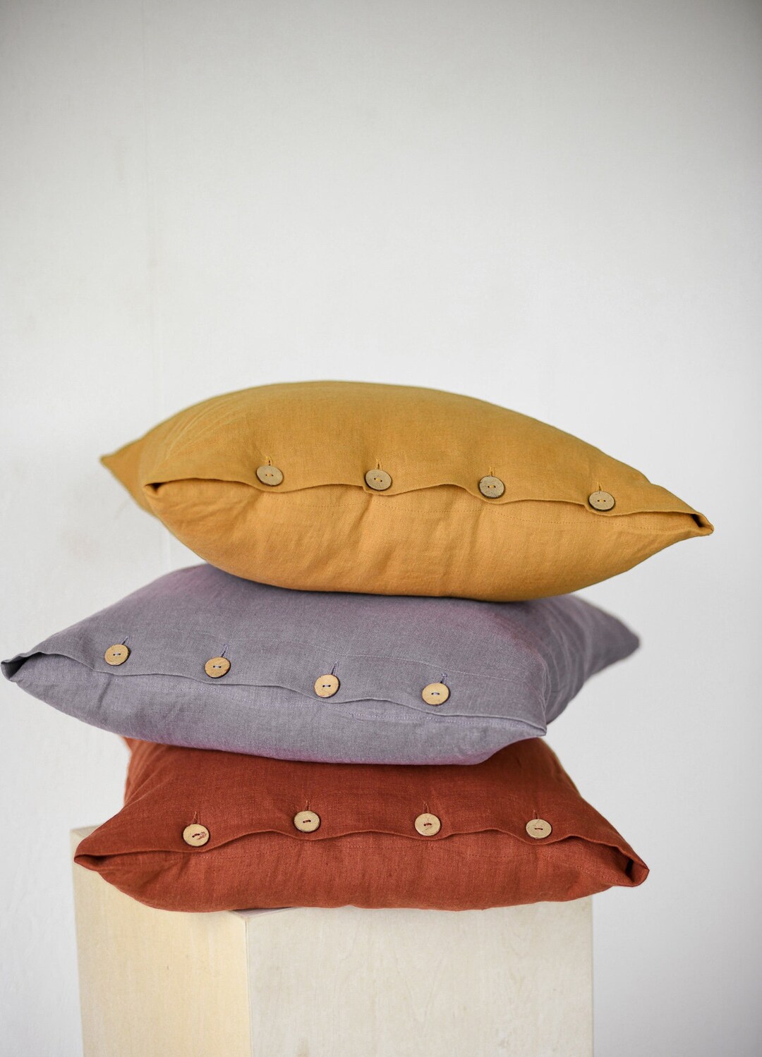 Linen Pillowcase With Buttons / Breathable Pillow Cover / Handmade ...