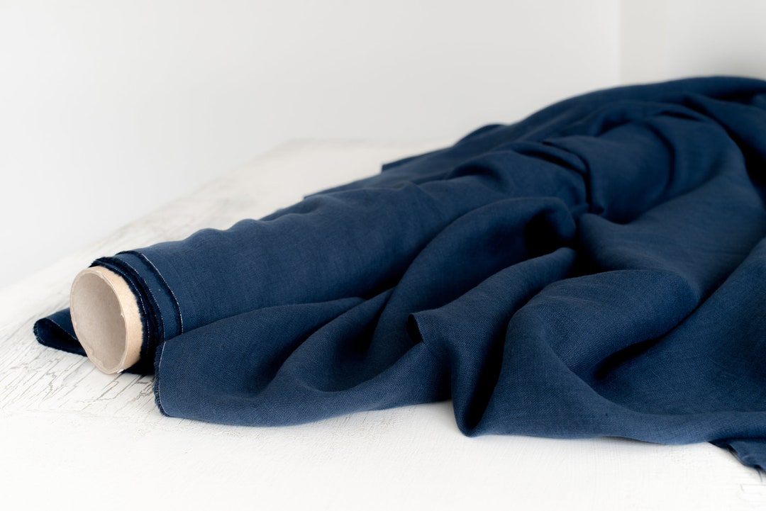 Natural Navy Blue Linen Fabric / Softened Linen Fabric by Yard / Linen ...