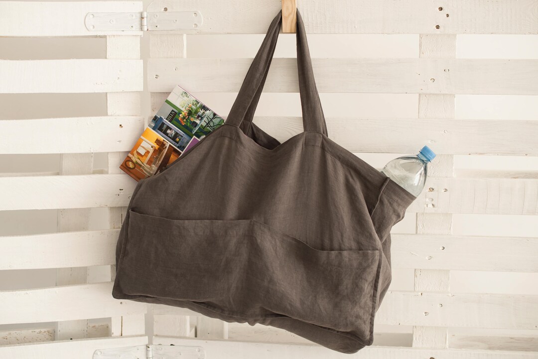 Customizable Linen Bag / Washed Linen Shopping Bag / Large Linen Tote ...