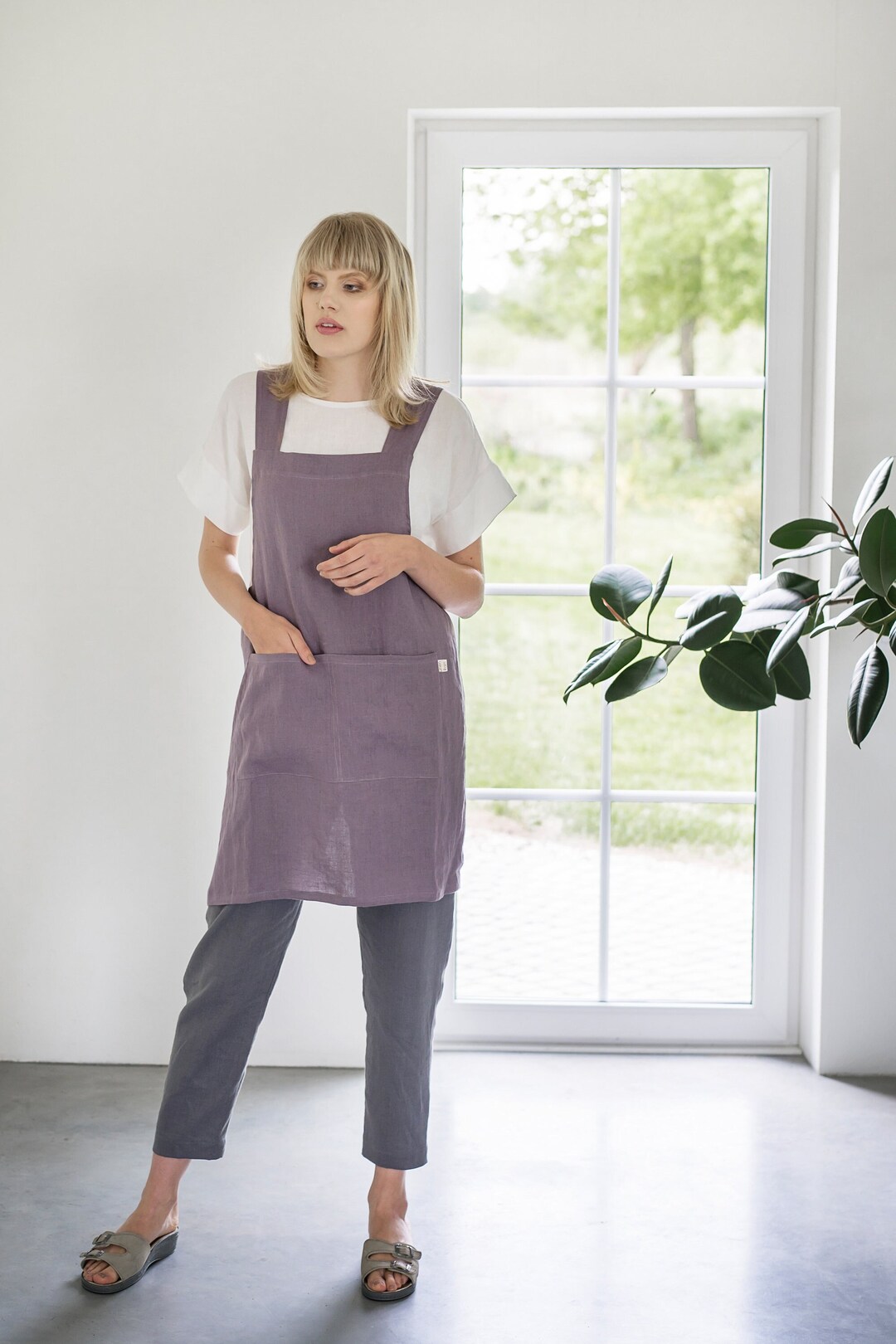 Bib Apron Made From Natural Linen MARJORAM / Cross Back Aprons ...