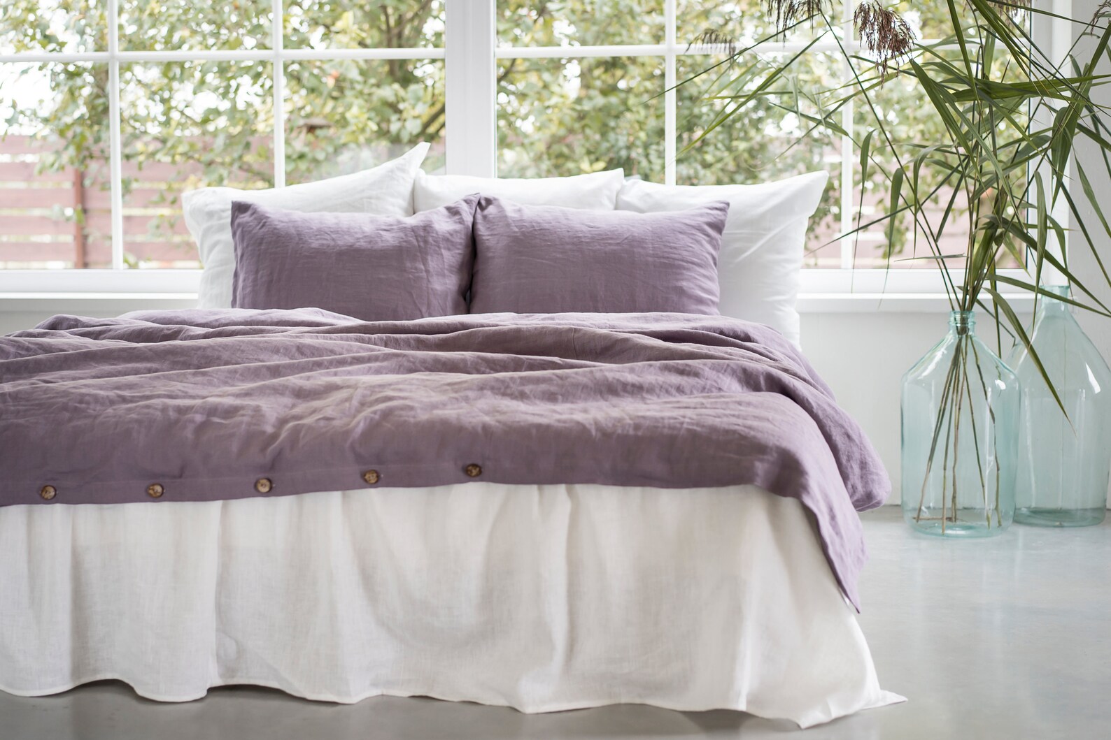 Natural Linen Bedding Set / King and Queen Washed Linen Duvet Cover ...
