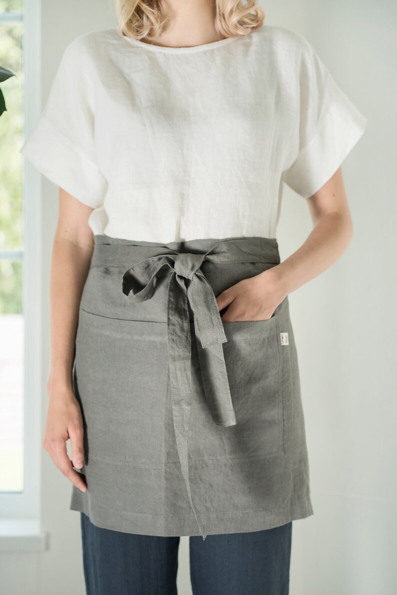Half Apron With Pockets Made From Linen MINT / Linen Short Apron ...