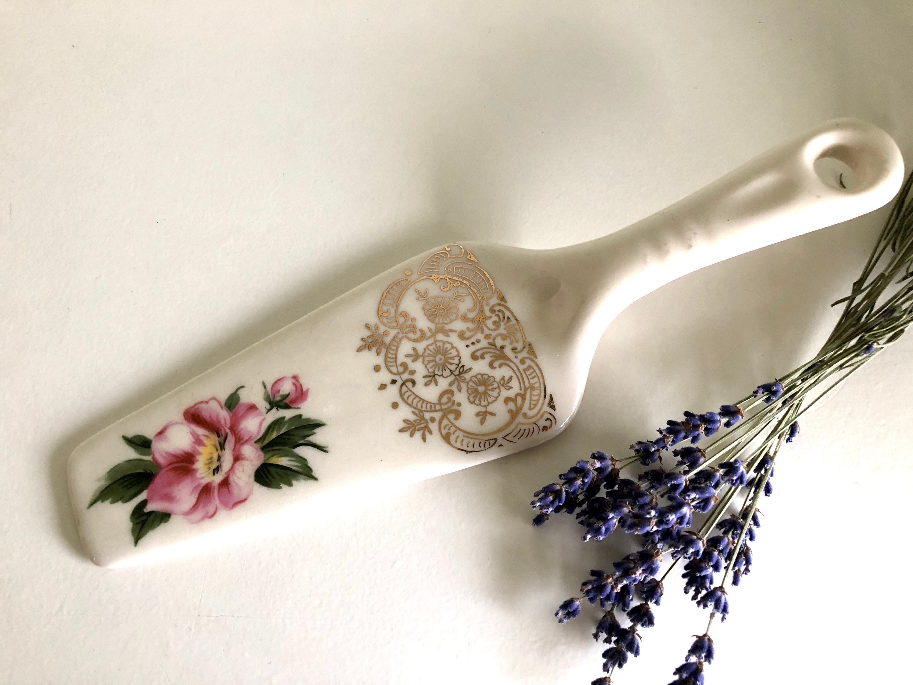 Cake Pie Server Pink Floral Georgian China Vintage 22KT. Gold - Etsy Israel