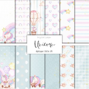 Unicorn Digital Paper Pastel Rainbow Seamless Pattern Baby - Etsy