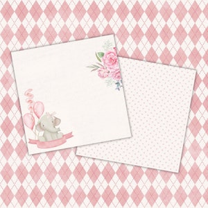 Pink Baby Girl Elephant Digital Paper Pack, Newborn Floral Scrapbook ...