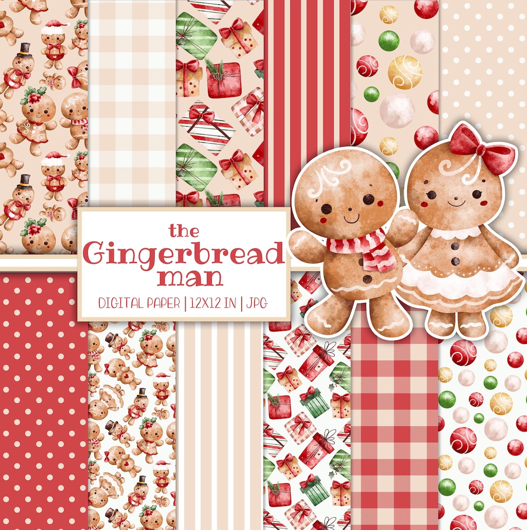 Christmas Digital Paper Pack, Gingerbread Man, Festive Scrapbooking ...