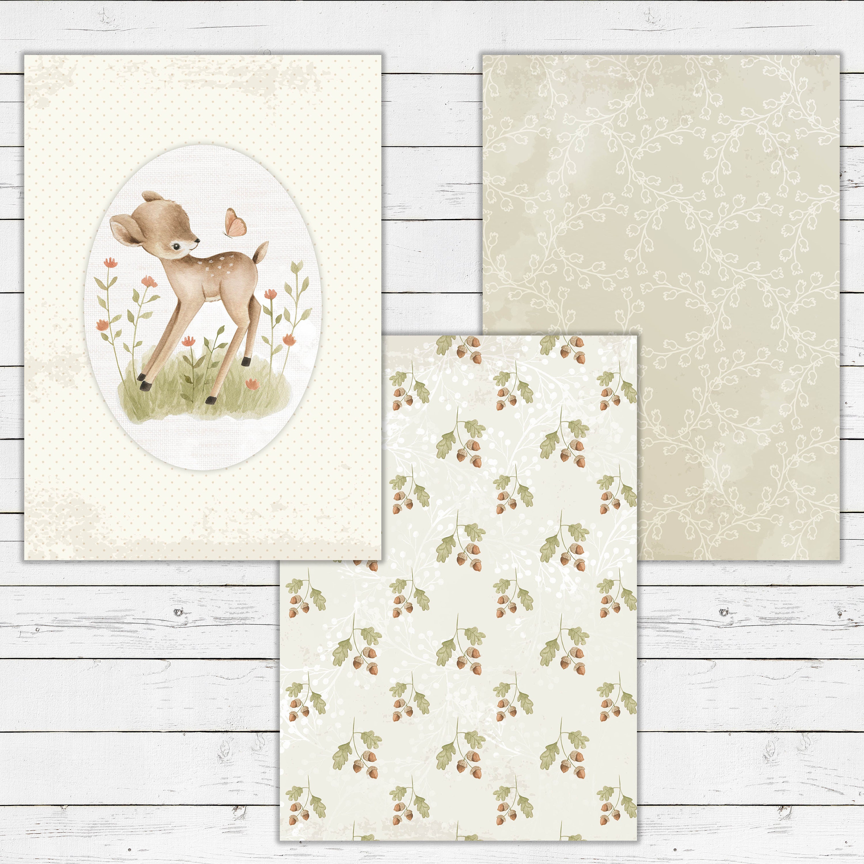 A4 Woodland Digital Paper Pack Cute Forest Baby Deer for - Etsy