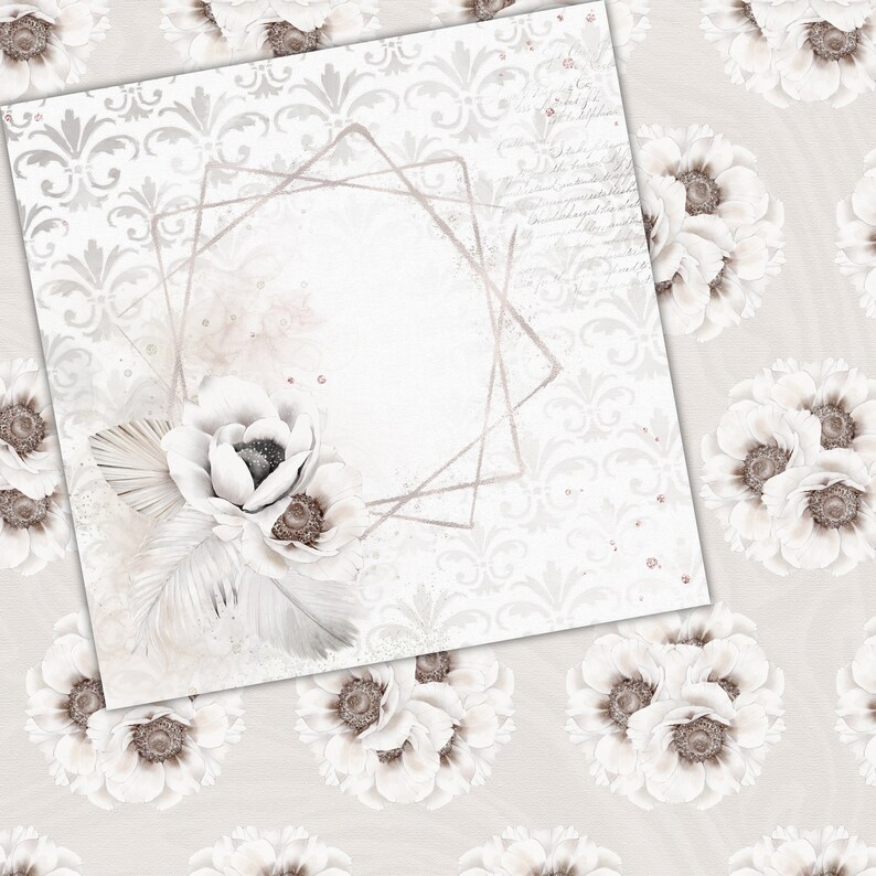 Wedding Digital Paper, Beige Boho Wedding Background, Flowers and Lace ...