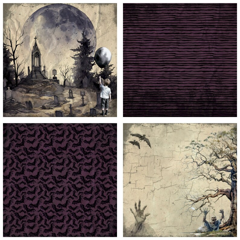 Vintage Halloween Digital Paper Pack, Horror Printable Scrapbooking ...
