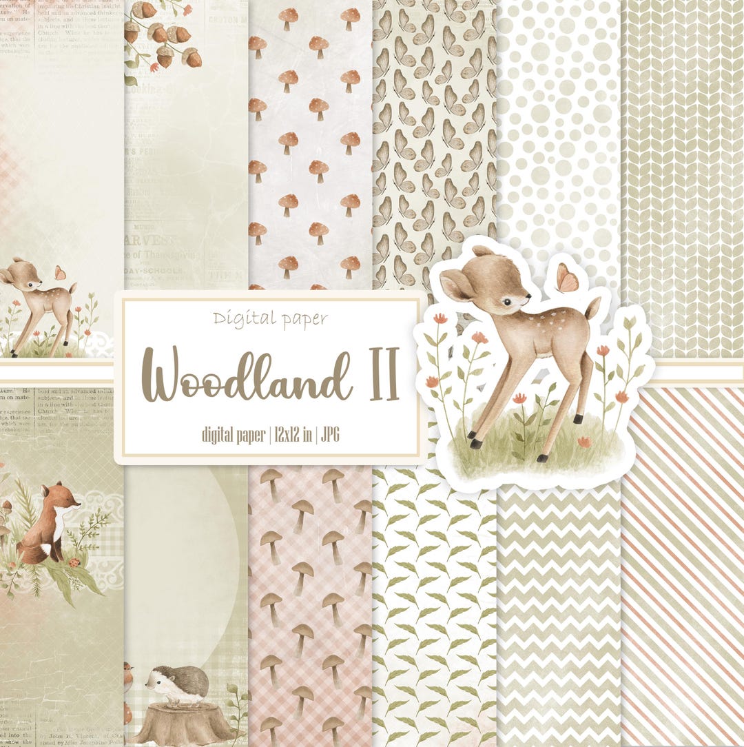 Woodland Digital Paper Pack, Forest Friends Nursery Pattern, Deer Fox ...