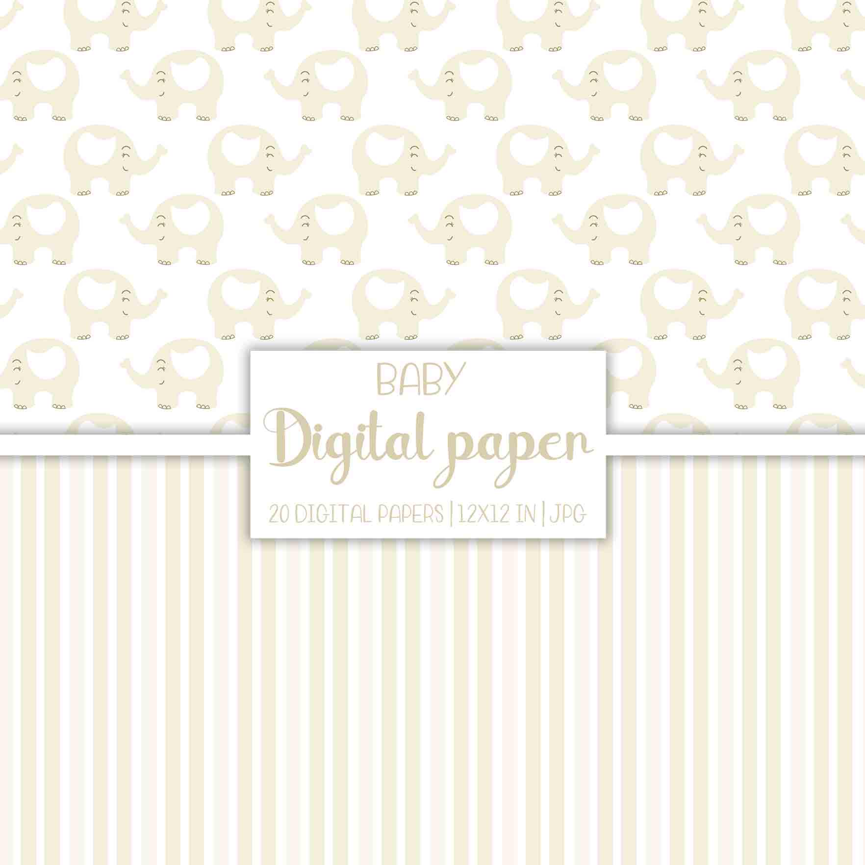 Ivory Elephant Digital Paper Pack, Baby Shower White, Instant Download ...