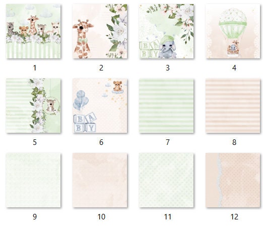 Cute Jungle Animals Digital Paper Pack, Watercolor Baby Safari Animals ...