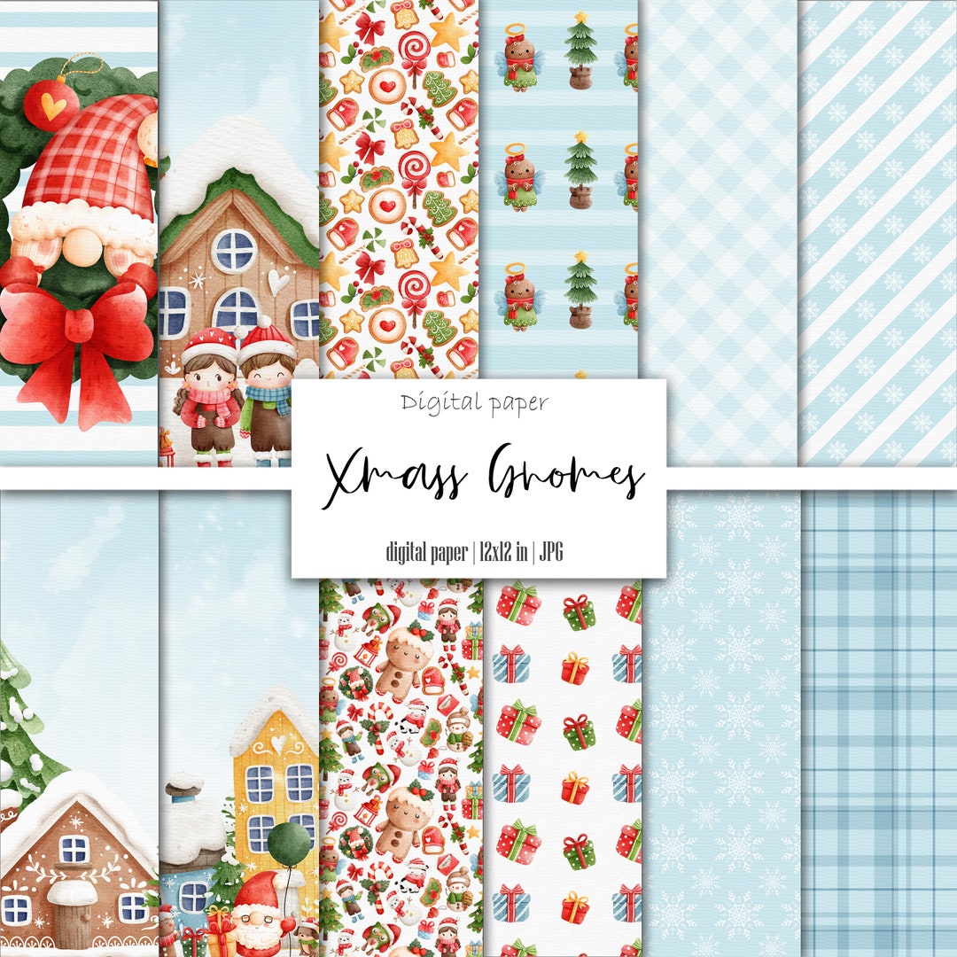 Christmas Digital Paper, Printable Gnomes, Christmas Sweets, Winter ...