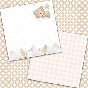 Boho Baby Teddy Bear Digital Scrapbooking Paper Pack, Boy Girl Album ...