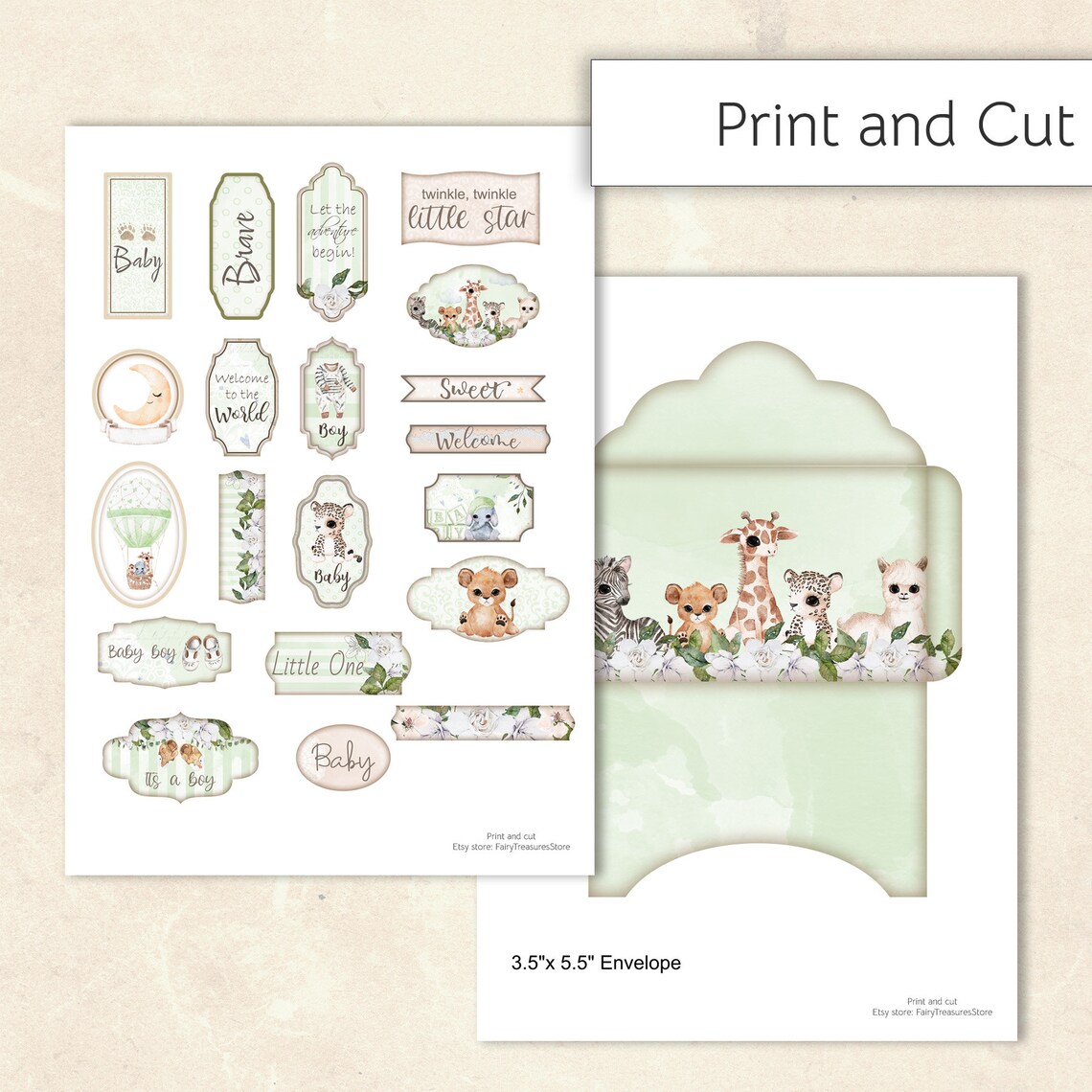 Jungle Baby Boy Printable Ephemera Kit, Digital Junk Journal, Baby ...