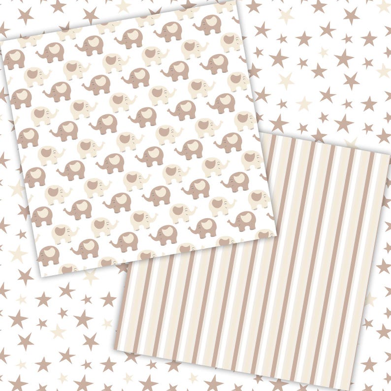 Boho Baby Elephant Digital Paper Pack, Beige, Instant Download, Blue ...