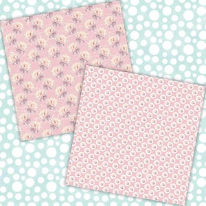 Mint Girl Bunny Digital Paper Pack, Floral Pink Scrapbook Album, Flower ...