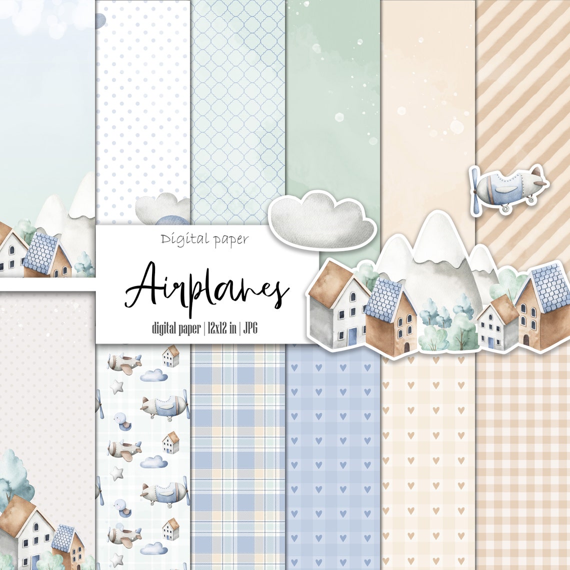 Airplane Digital Paper for Boys Nursery Background Instant - Etsy