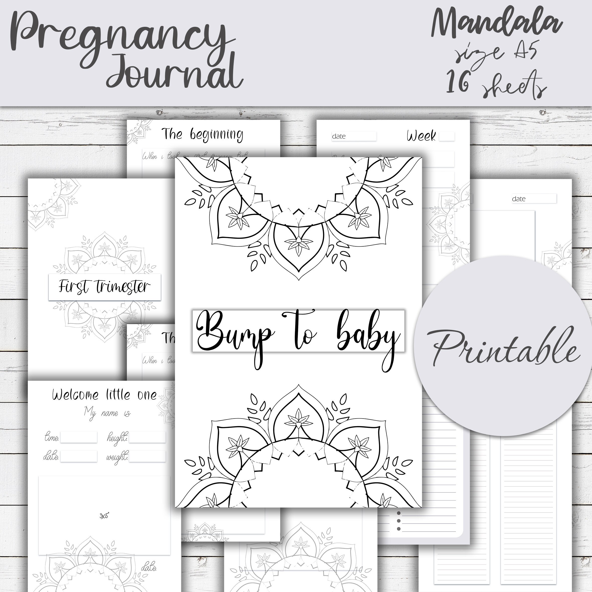 Printable Pregnancy Journal Mandala Digital Pregnancy - Etsy