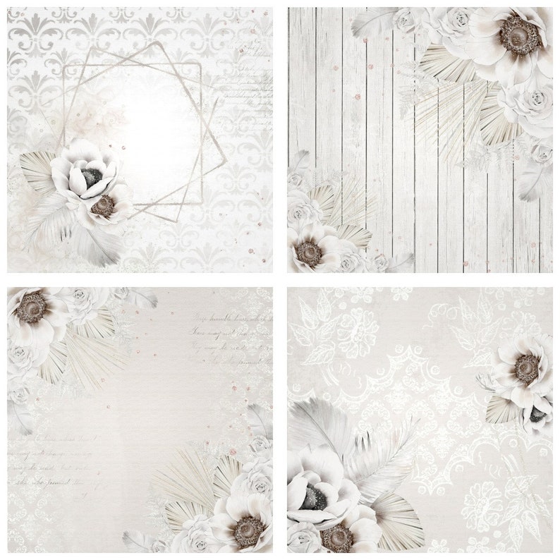 Wedding Digital Paper, Beige Boho Wedding Background, Flowers and Lace ...